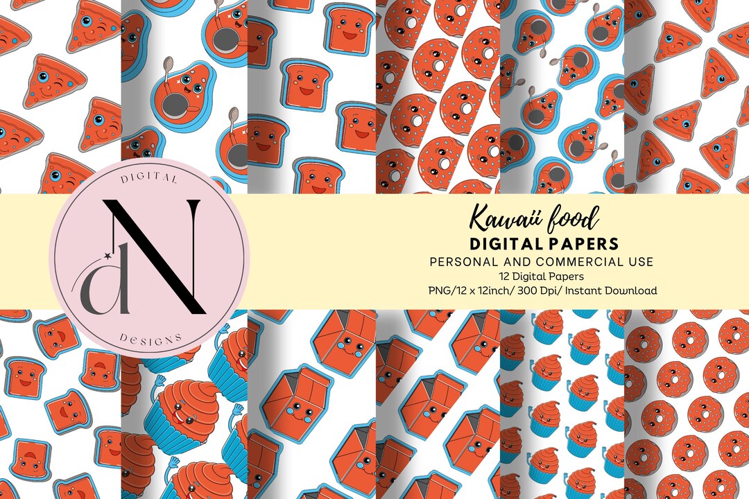 KAWAII Food Digital Paper, Kawaii Pattern, Digital Paper Pack, Kawaii ...