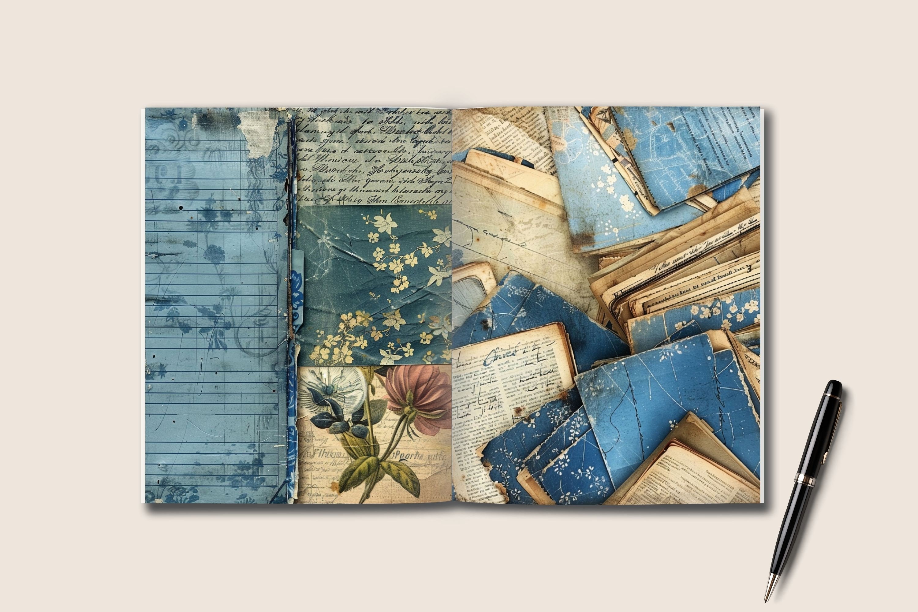 Shabby Blue Journal, Blue Junk Journal, Digital Journal Pages, Shabby ...