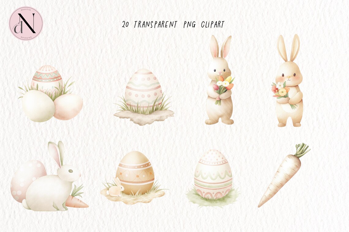 Watercolor Easter Clipart: Bunny & Egg PNG Set (digital Download) - Etsy