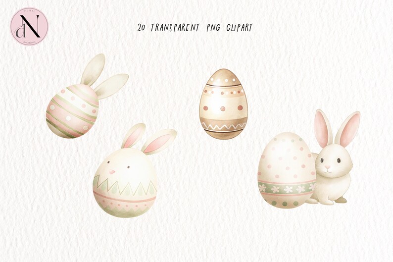 Watercolor Easter Clipart: Bunny & Egg PNG Set (digital Download) - Etsy