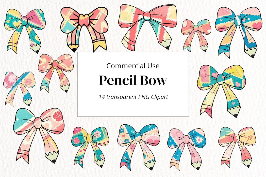 Whimsical Pencil Bow Clipart | Digital Bow PNG | Teacher Appreciation ...