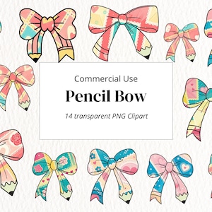 Pencil Bow Clipart: Whimsical Teacher Appreciation PNG Graphics ...