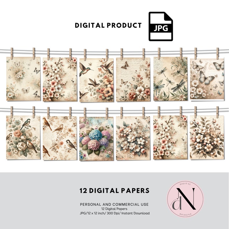 Vintage Digital Paper - Etsy