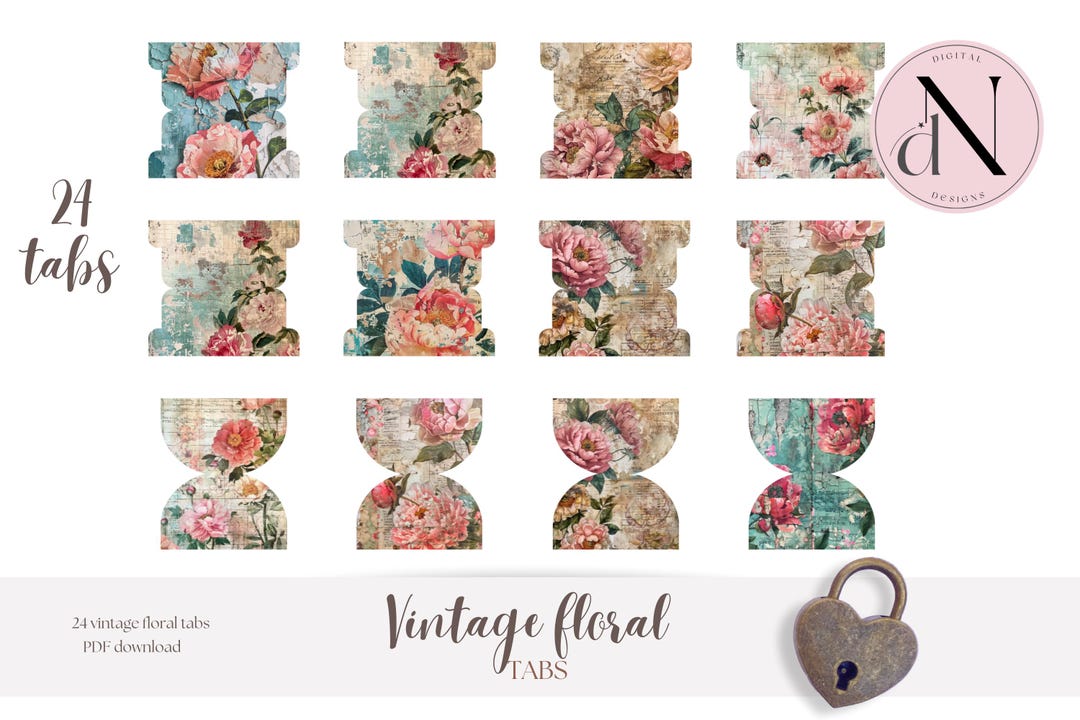 Printable Vintage Floral Tabs - Digital Download - Junk Journal ...