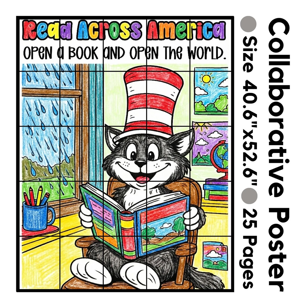 Cat in the Hat Bulletin Board - Dr Seuss Poster Collaborative Coloring ...