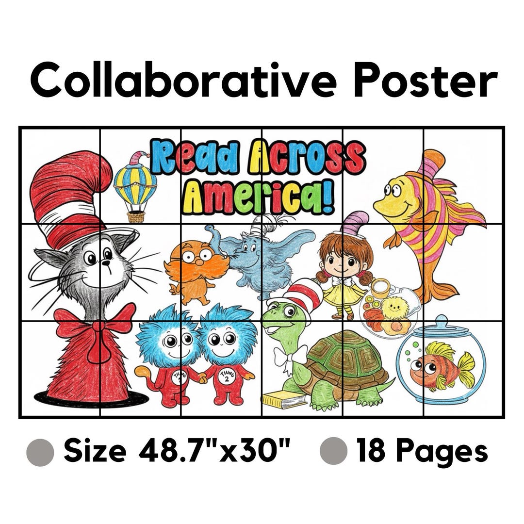 Dr Seuss Coloring Pages - Read Across America Collaborative Coloring ...