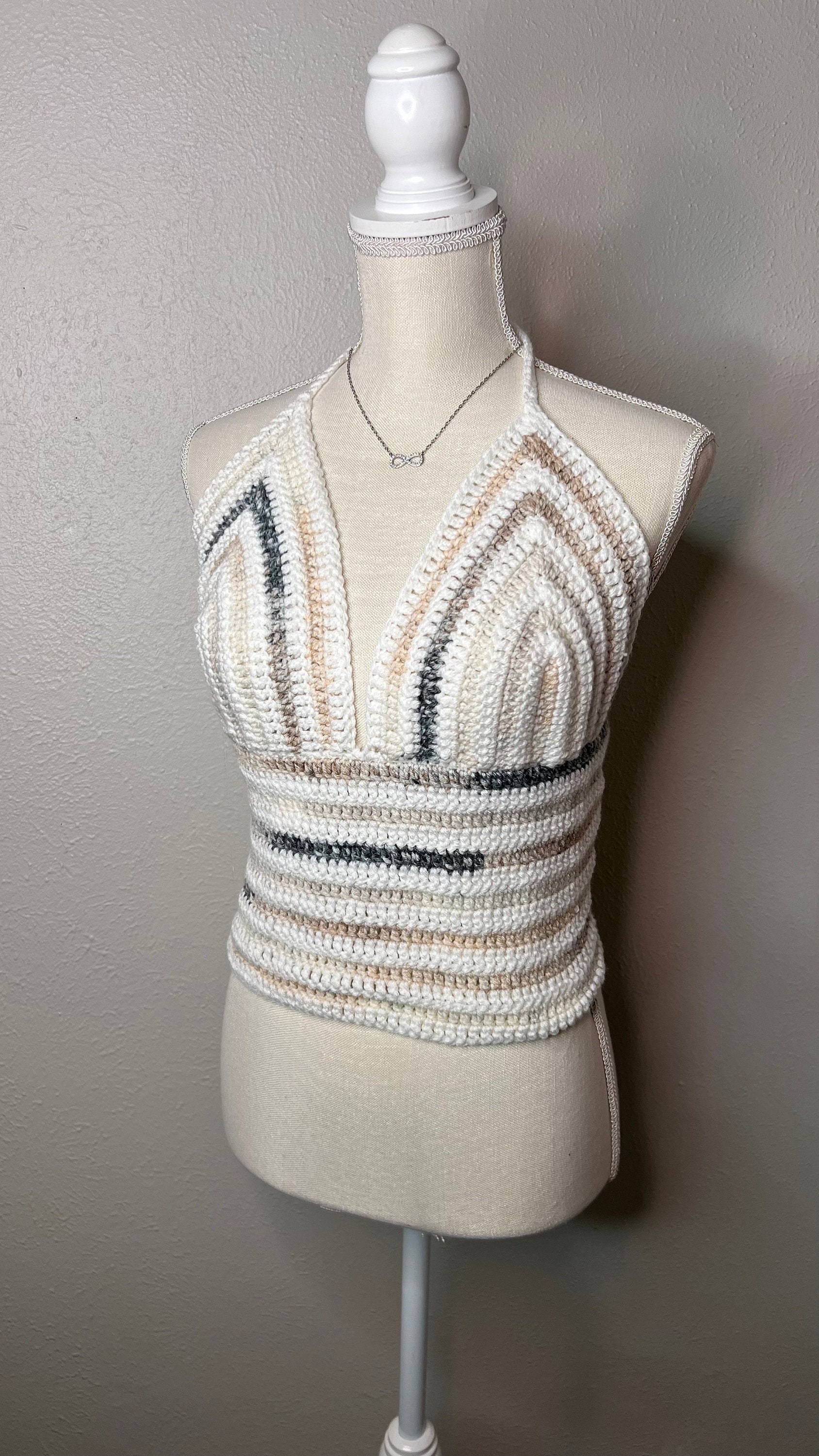 Triangle Bra Crochet Halter Top With Criss Cross Adjustable Drawstring ...