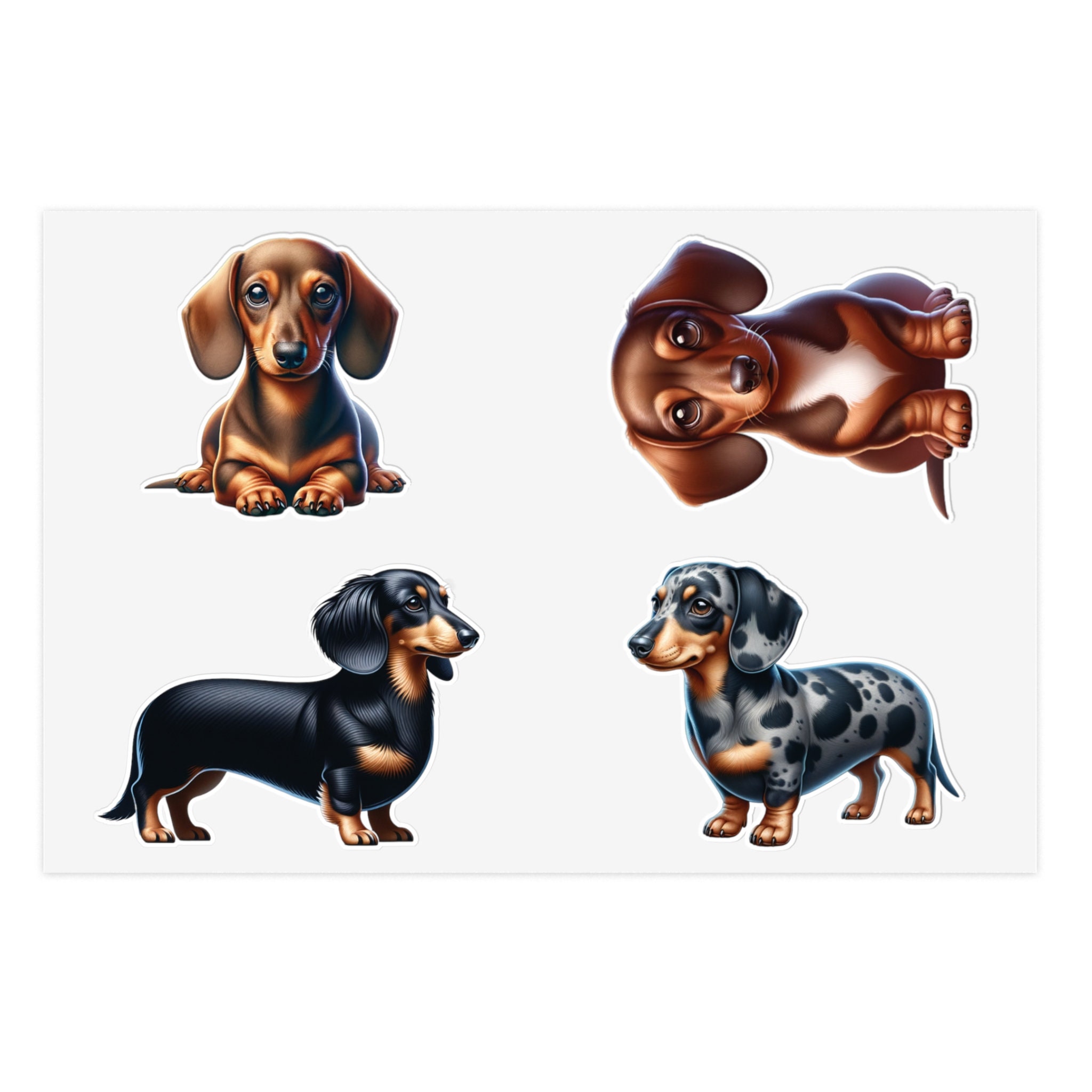 Dachshund Sticker Sheet Set of 4, Adorable Wiener Dog Vinyl Decals ...