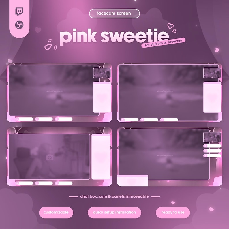 Love Pink Stream Overlay Package, Pink Pastel Twitch Overlays and ...