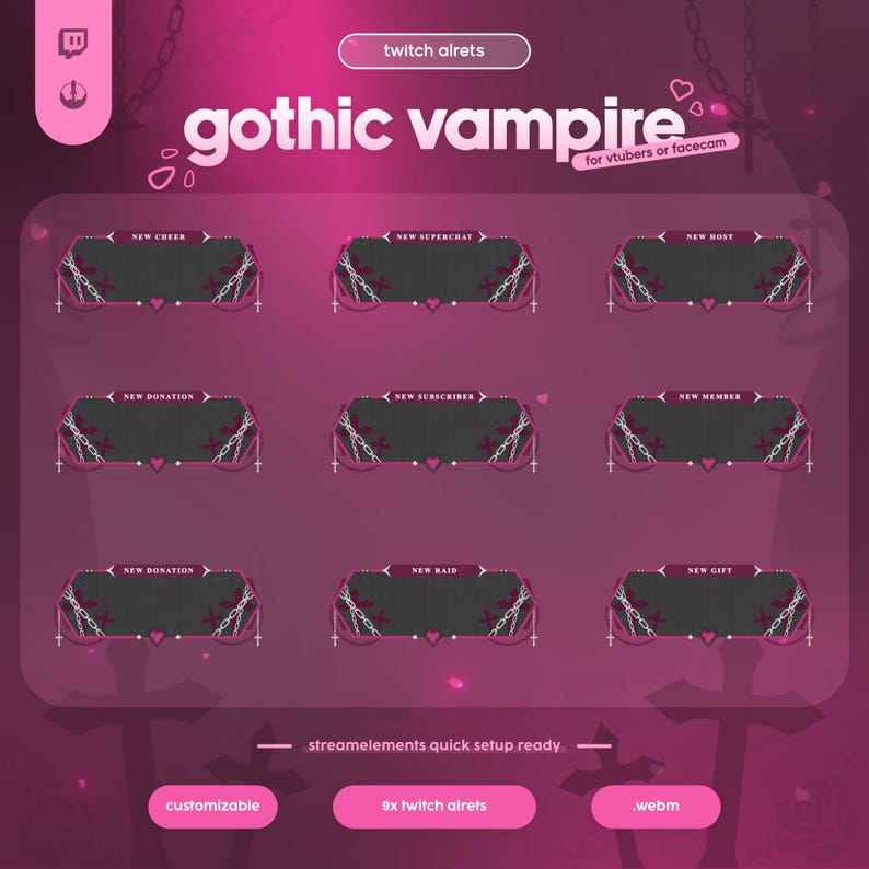 Pink Gothic Emo Twitch Stream Overlay Package for OBS & Streamlabs - Etsy