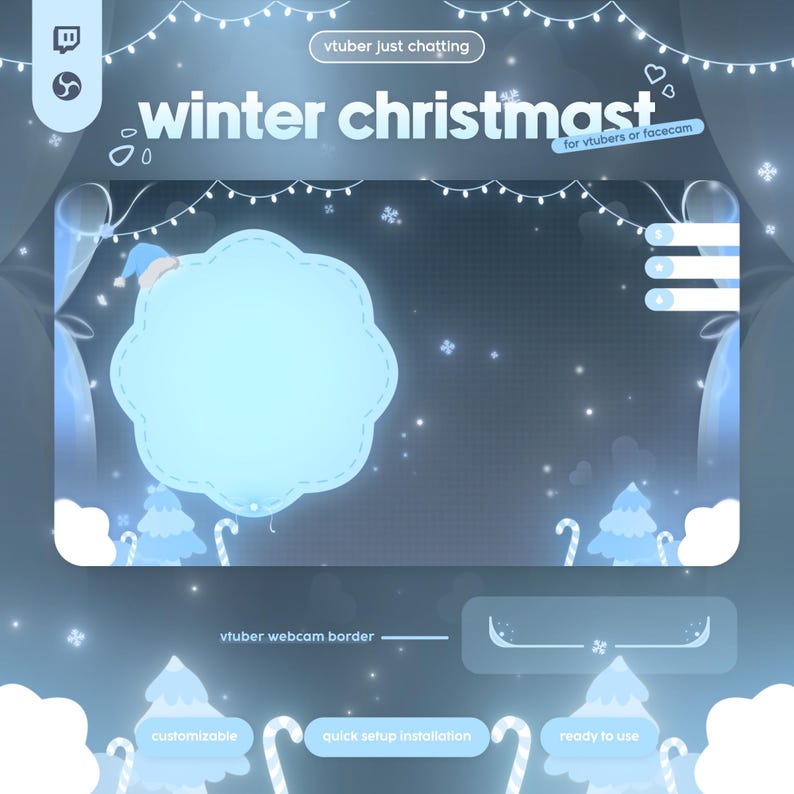 Blue Winter Christmast Twitch Stream Overlay Package for OBS ...
