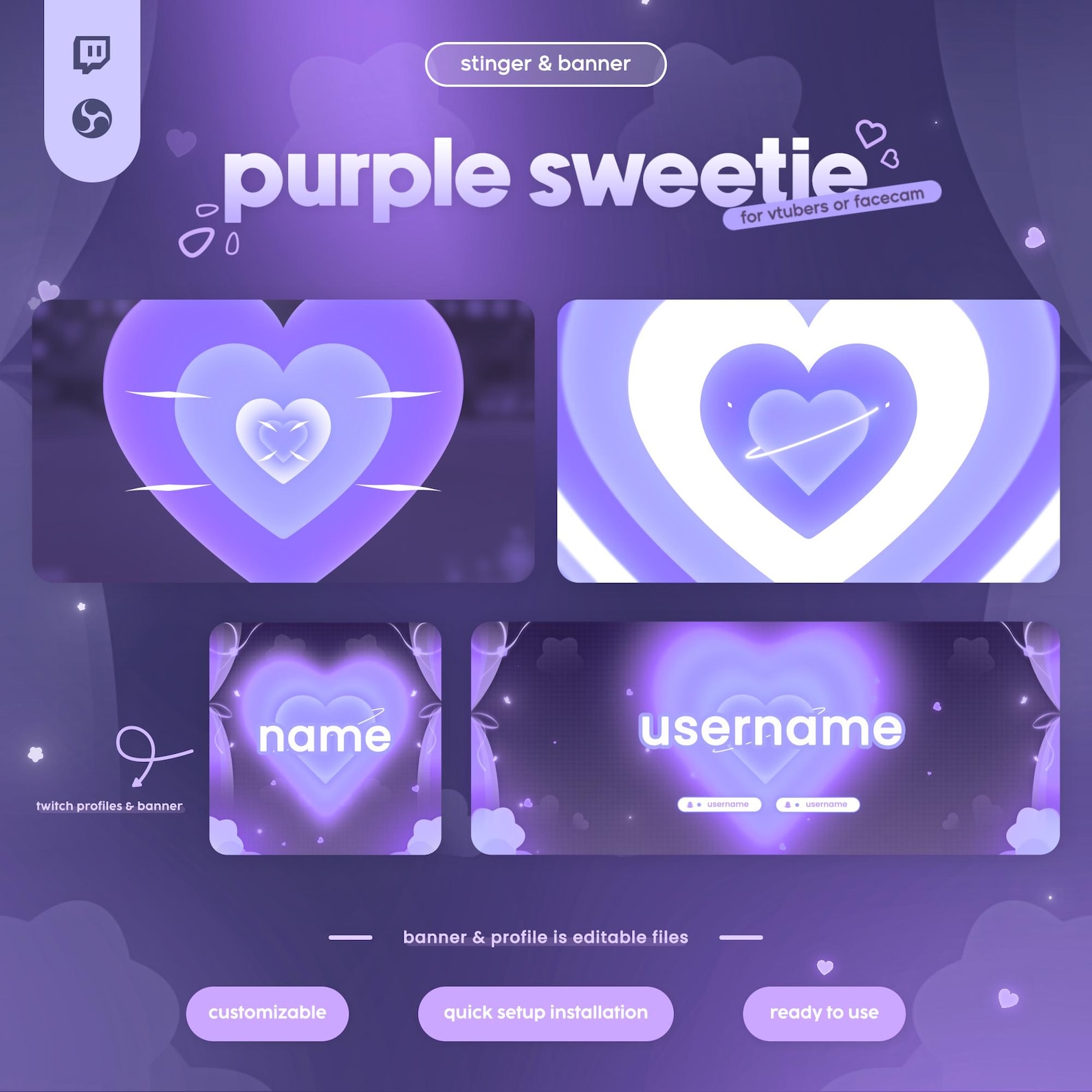Cozy Pastel Purple Stream Overlay & Alert Bundle for OBS and Streamlabs ...
