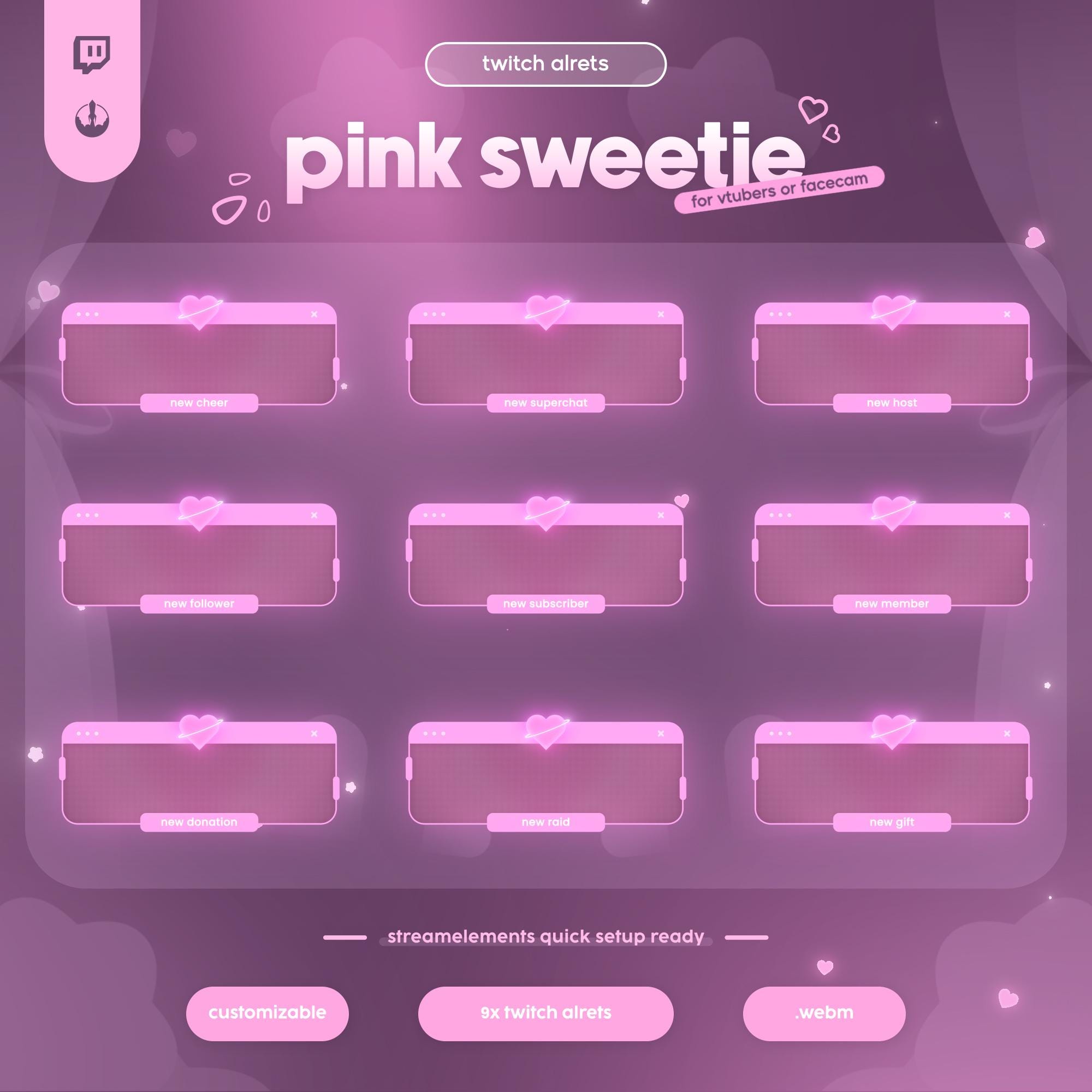 Love Pink Stream Overlay Package, Pink Pastel Twitch Overlays and ...