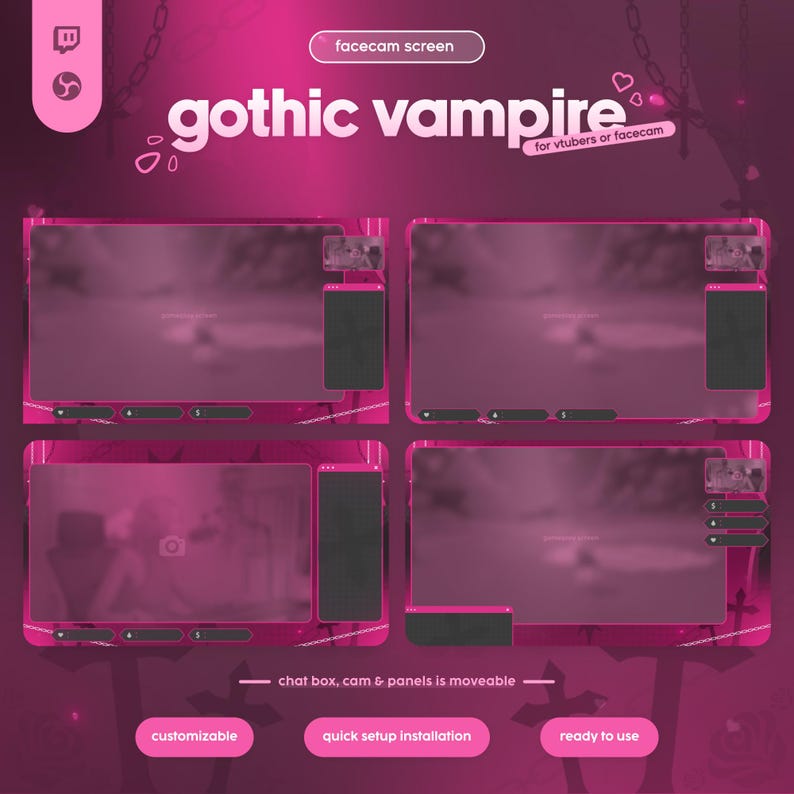 Pink Gothic Emo Twitch Stream Overlay Package for OBS & Streamlabs - Etsy