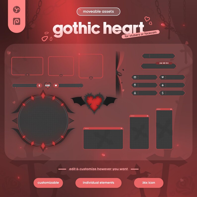 Gothic Horror Stream Overlay Package, Red Twitch Overlays and Alerts ...