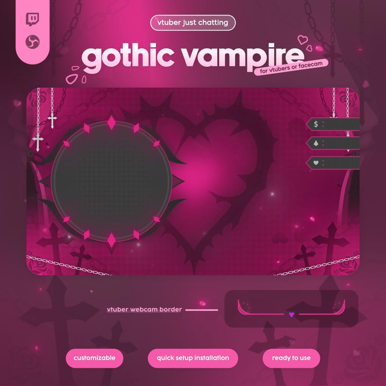 Pink Gothic Emo Twitch Stream Overlay Package for OBS & Streamlabs - Etsy