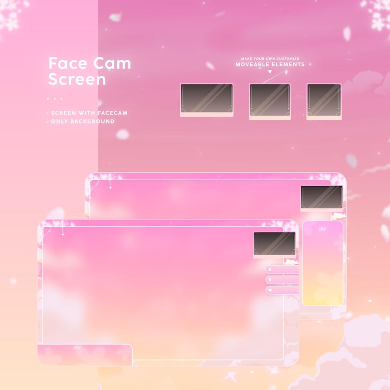 Cherry Blossom Stream Package, Sakura Sky Stream Package, Vtuber, Cherry Blossom Sky Overlay ...