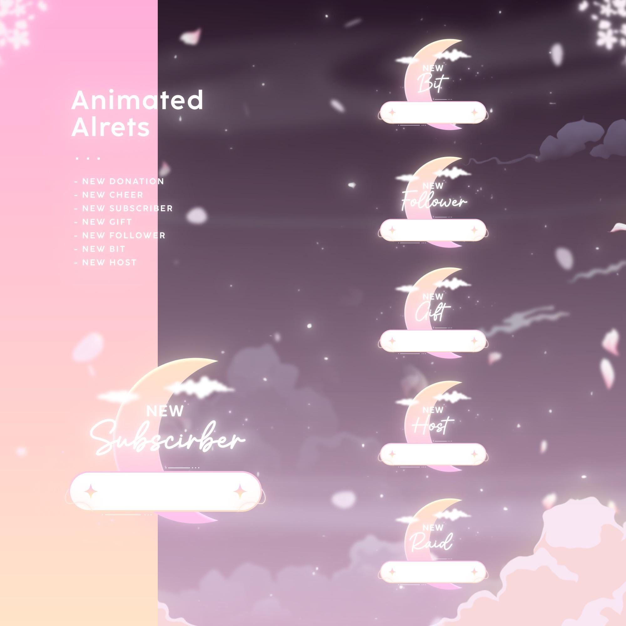 Moonlight Twitch Alrtes, Pink Animated Stream Alrets, Cute Twitch ...