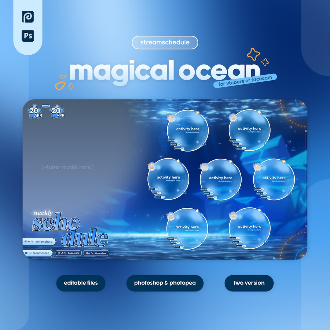 Magical Ocean Vtuber Stream Schedule Template: Twitch Planner (PSD ...