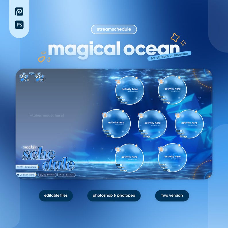 Magical Ocean Vtuber Stream Schedule Template: Twitch Planner (PSD ...