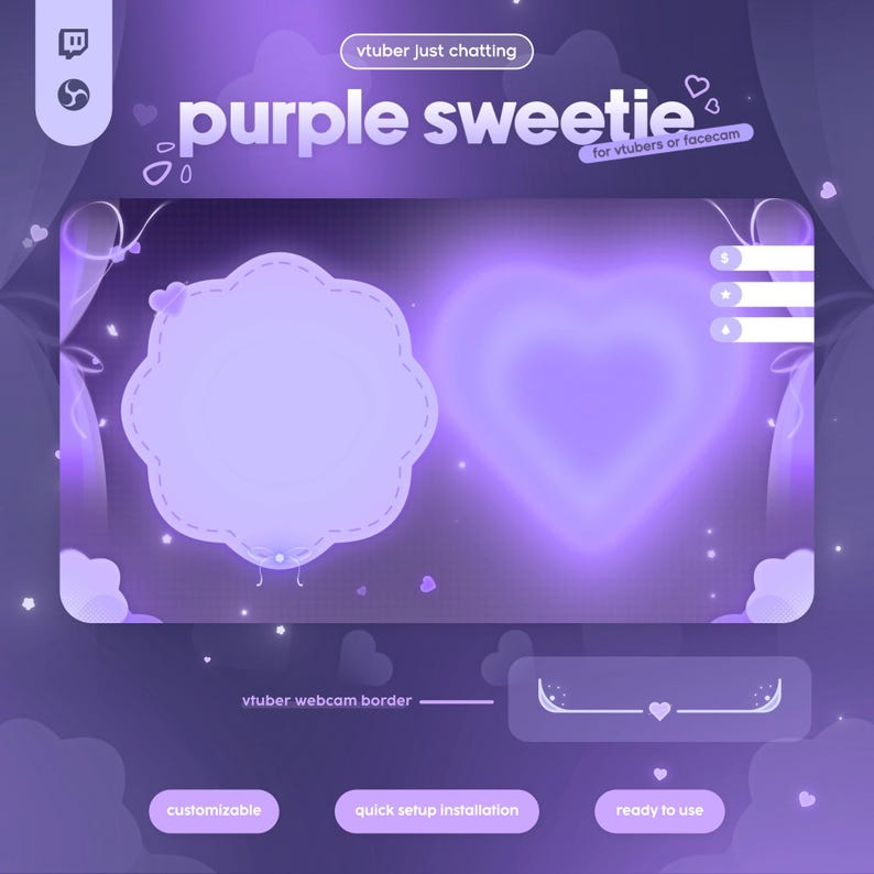 Cozy Pastel Purple Stream Overlay & Alert Bundle for OBS and Streamlabs ...