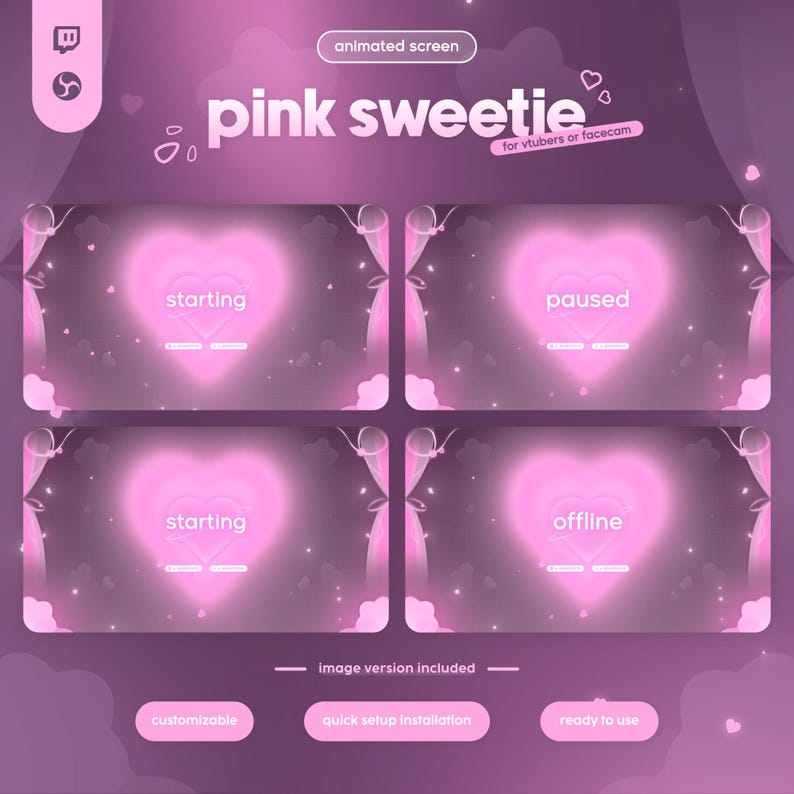 Love Pink Stream Overlay Package, Pink Pastel Twitch Overlays and ...