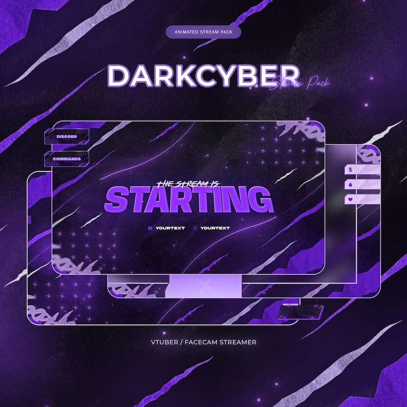 Darkcyber Animated Stream Overlay Pack: Purple Vtuber Theme - Etsy