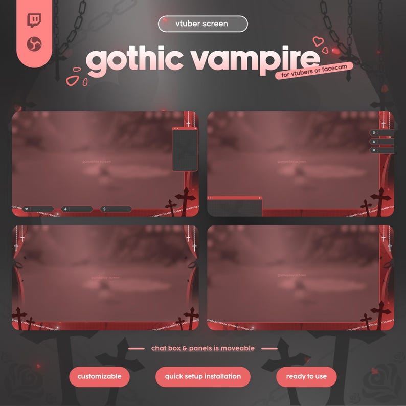 Red Gothic Horror Twitch Stream Overlay Package for OBS & Streamlabs - Etsy