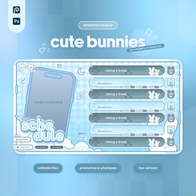 Editable Bunny Stream Schedule PSD, Blue Weekly Layout for Twitch - Etsy