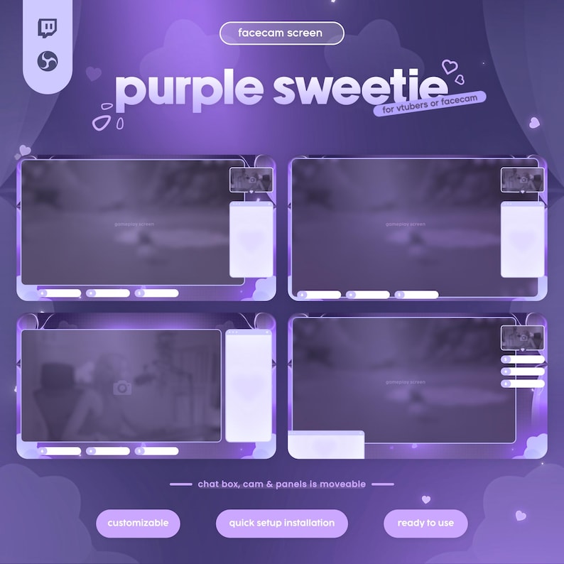 Cozy Pastel Purple Stream Overlay & Alert Bundle for OBS and Streamlabs ...