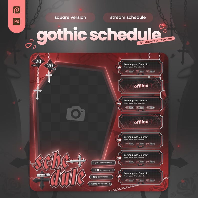 Red Gothic Stream Schedule PSD: Editable Weekly Schedule for Streamers ...