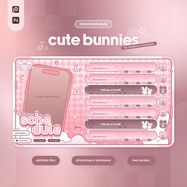 Cute Bunnies Stream Schedule, Pink Editable PSD Schedule, Cozy Pink ...