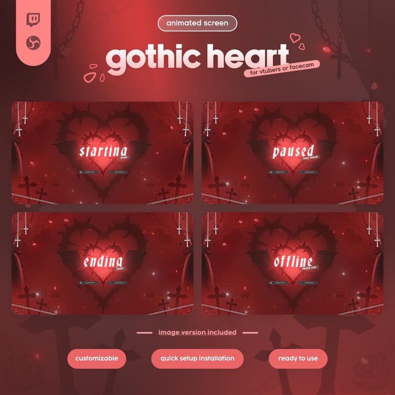 Gothic Horror Stream Overlay Package, Red Twitch Overlays and Alerts ...