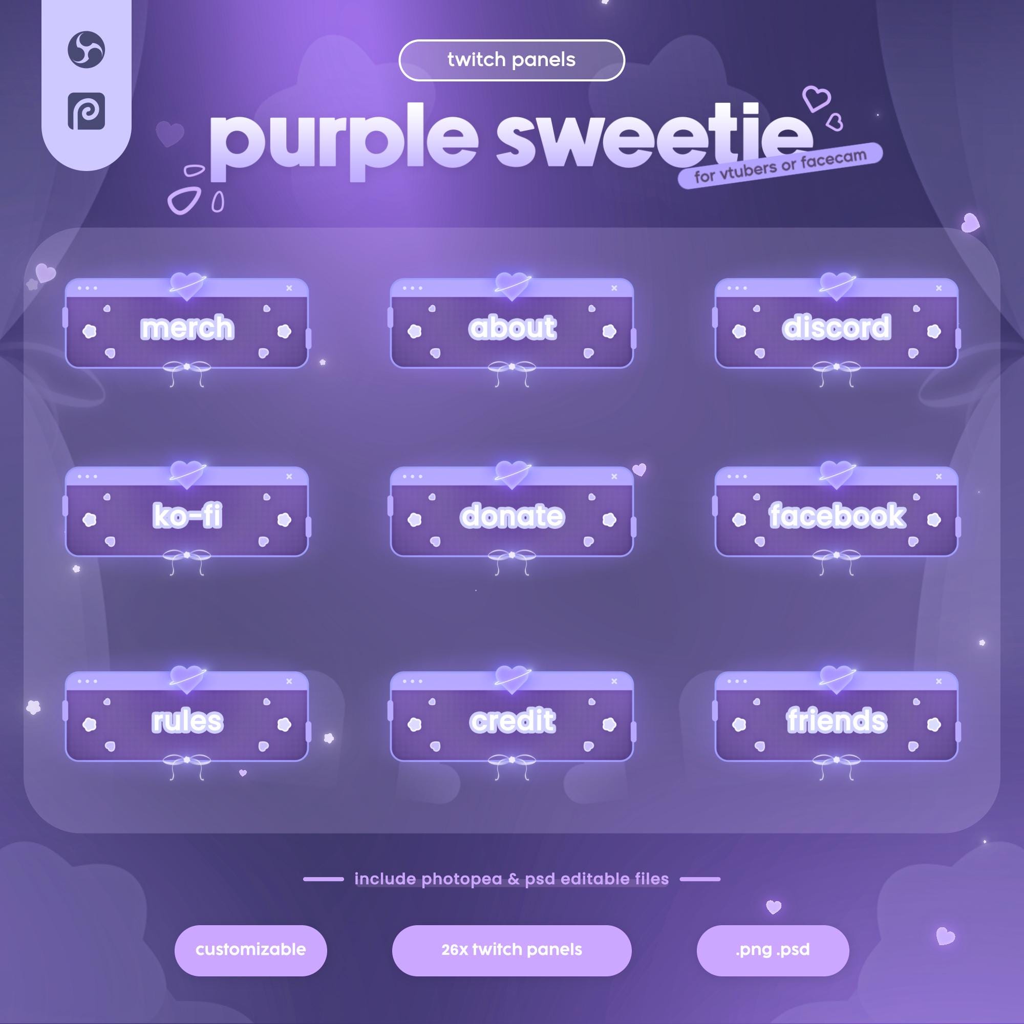 Cozy Pastel Purple Stream Overlay & Alert Bundle for OBS and Streamlabs ...