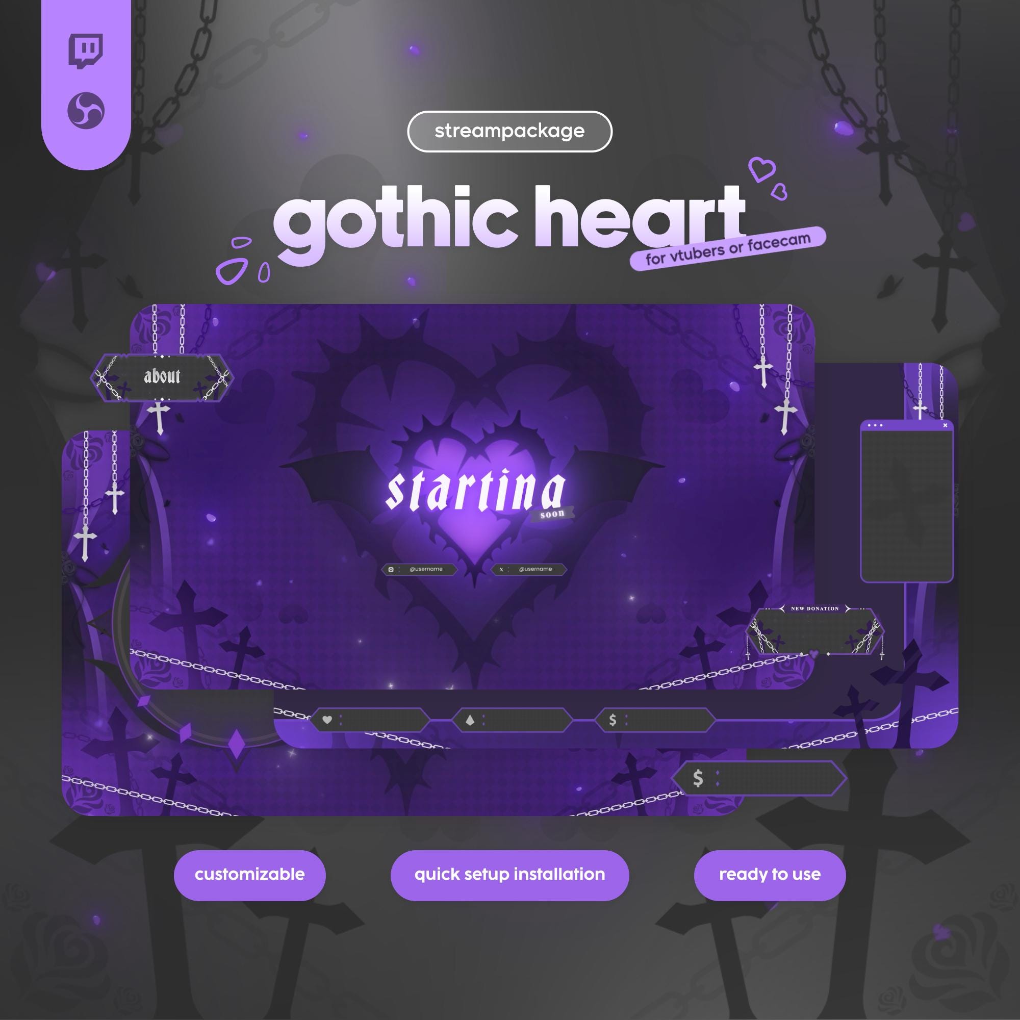 Purple Gothic Twitch Stream Overlay Package for OBS & Streamlabs - Etsy