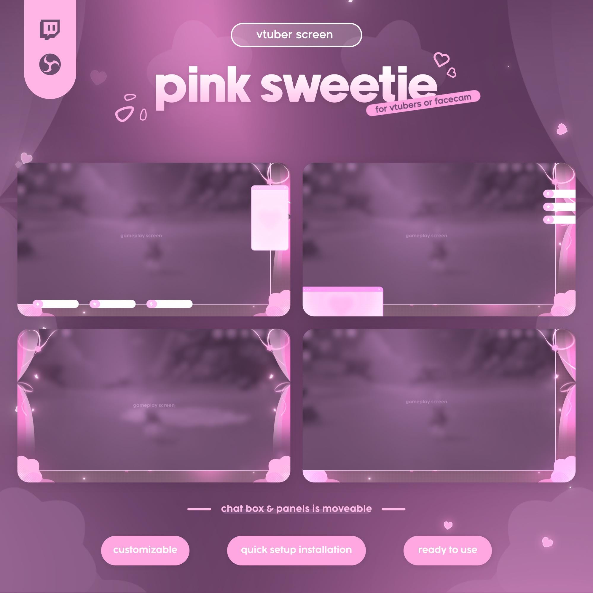 Love Pink Stream Overlay Package, Pink Pastel Twitch Overlays and ...