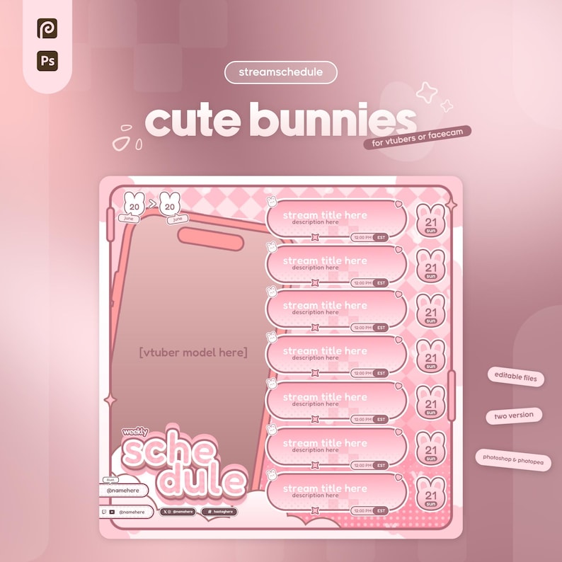 Cute Bunnies Stream Schedule, Pink Editable PSD Schedule, Cozy Pink ...