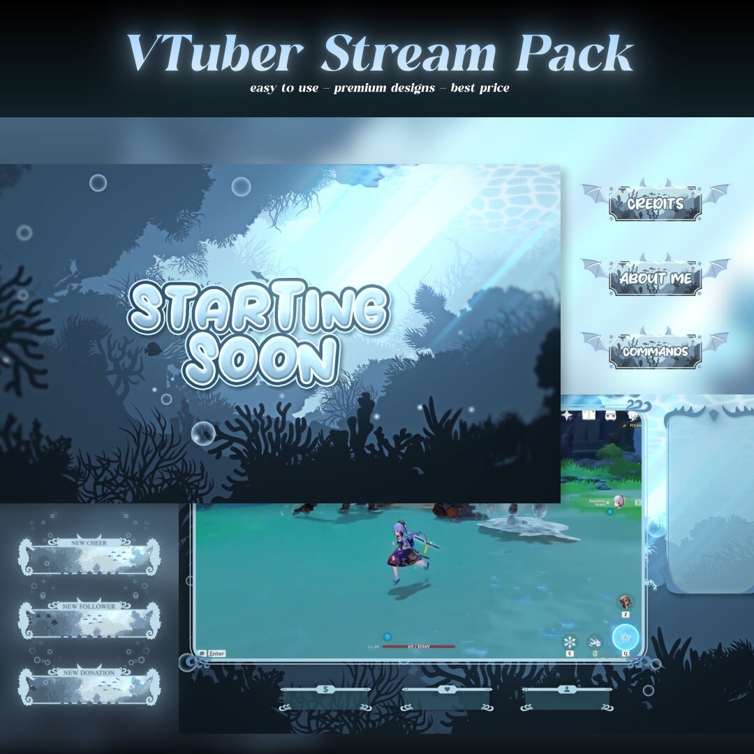 Sea Ocean Vtuber Stream Pack Animated Deep Blue Ocean Aesthetic Overlay ...