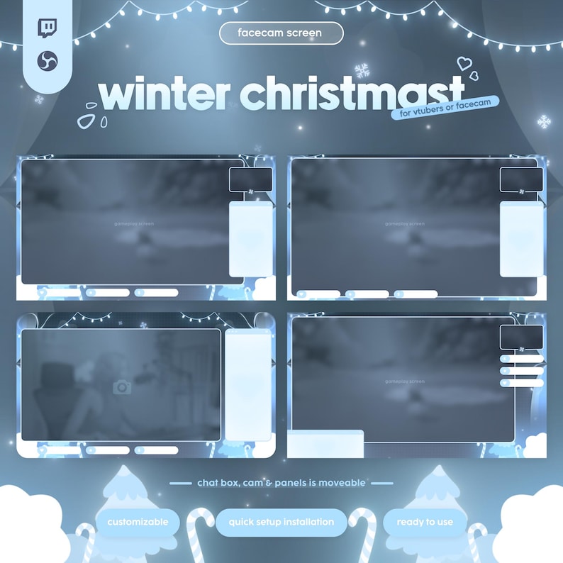 Blue Winter Christmast Twitch Stream Overlay Package for OBS ...