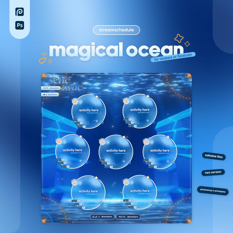 Magical Ocean Vtuber Stream Schedule Template: Twitch Planner (PSD ...