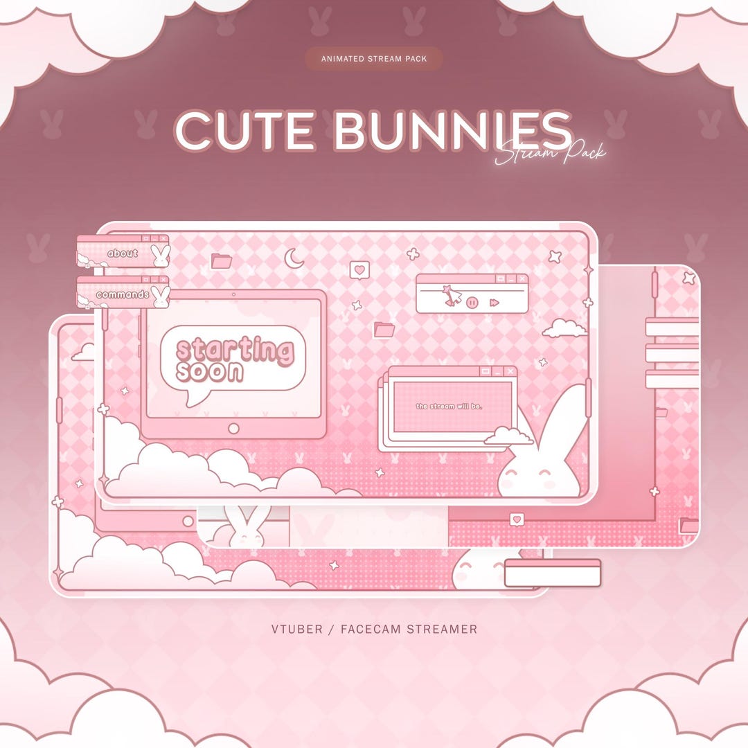 Cute Bunny Stream Package, Pink Animated Stream Overlay Pack, Cute ...