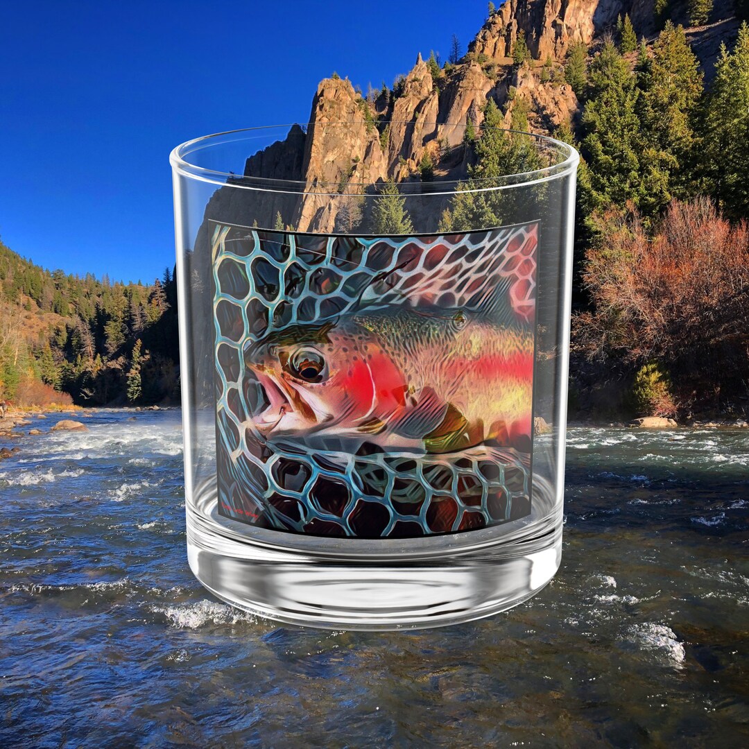 Rainbow Trout Bar Glass | Fly Fishing Glassware | Bar Glass | Whiskey ...