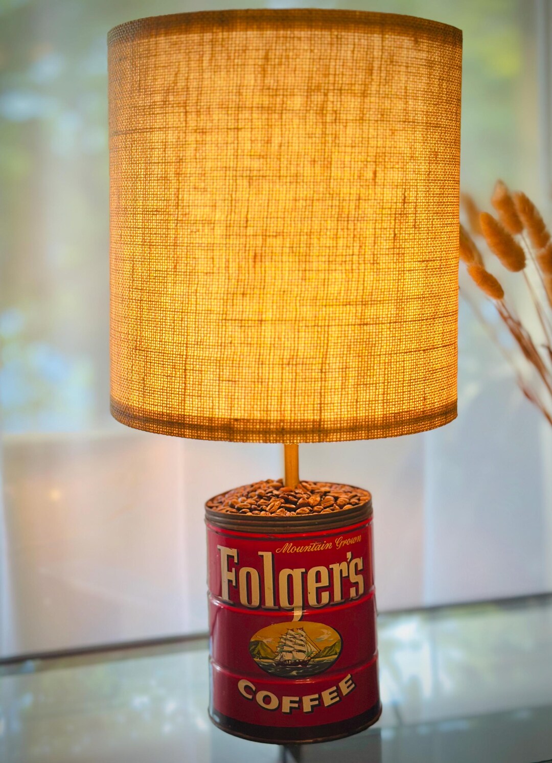 Handmade Touch-activated Coffee Can Lamp – Vintage, Upcycled Folgers ...