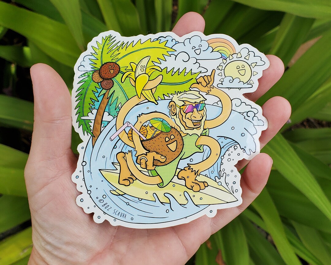 Surfing Monkey Sticker - Etsy