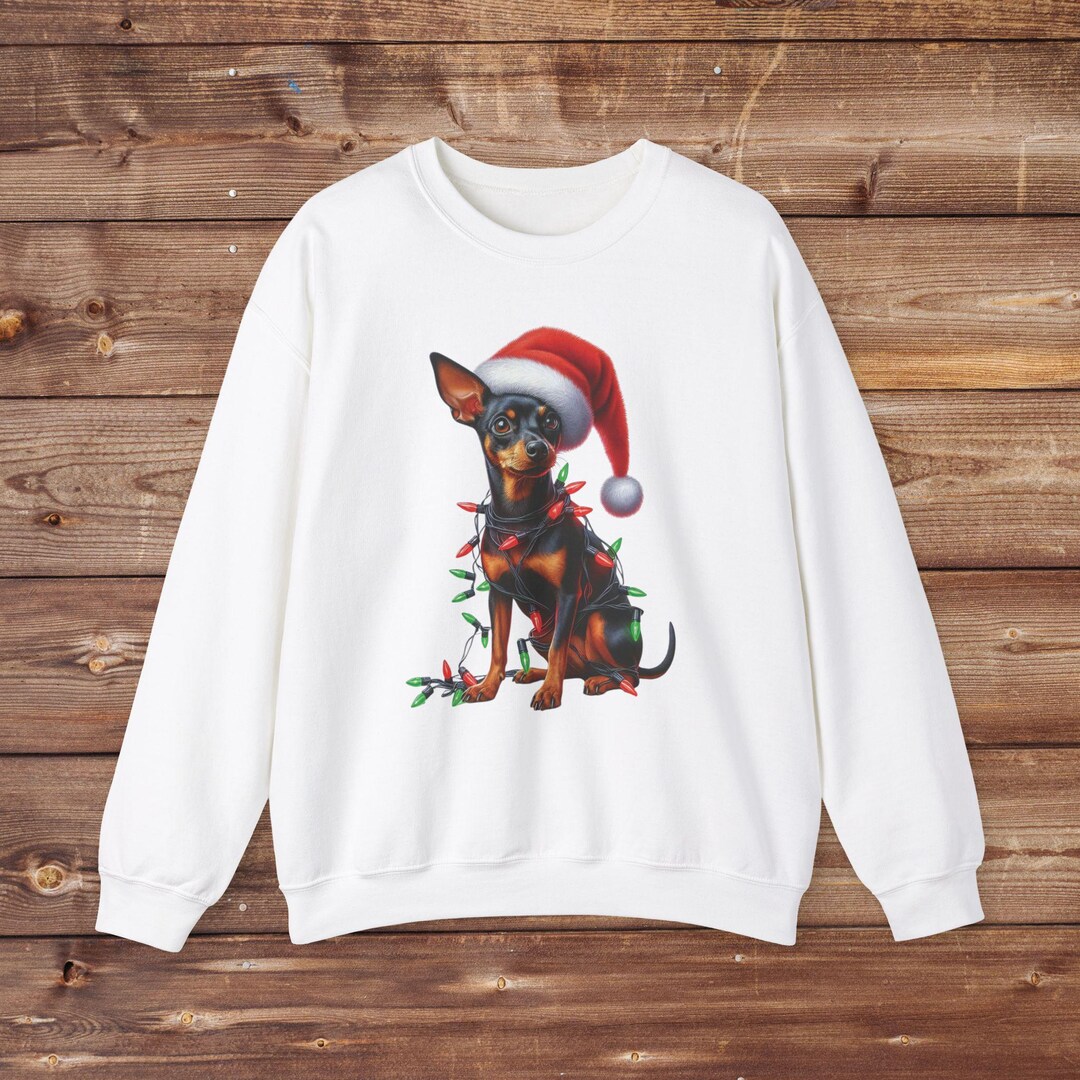 Miniature Pinscher Christmas Sweater, Festive Dog Jumper With Santa Hat ...