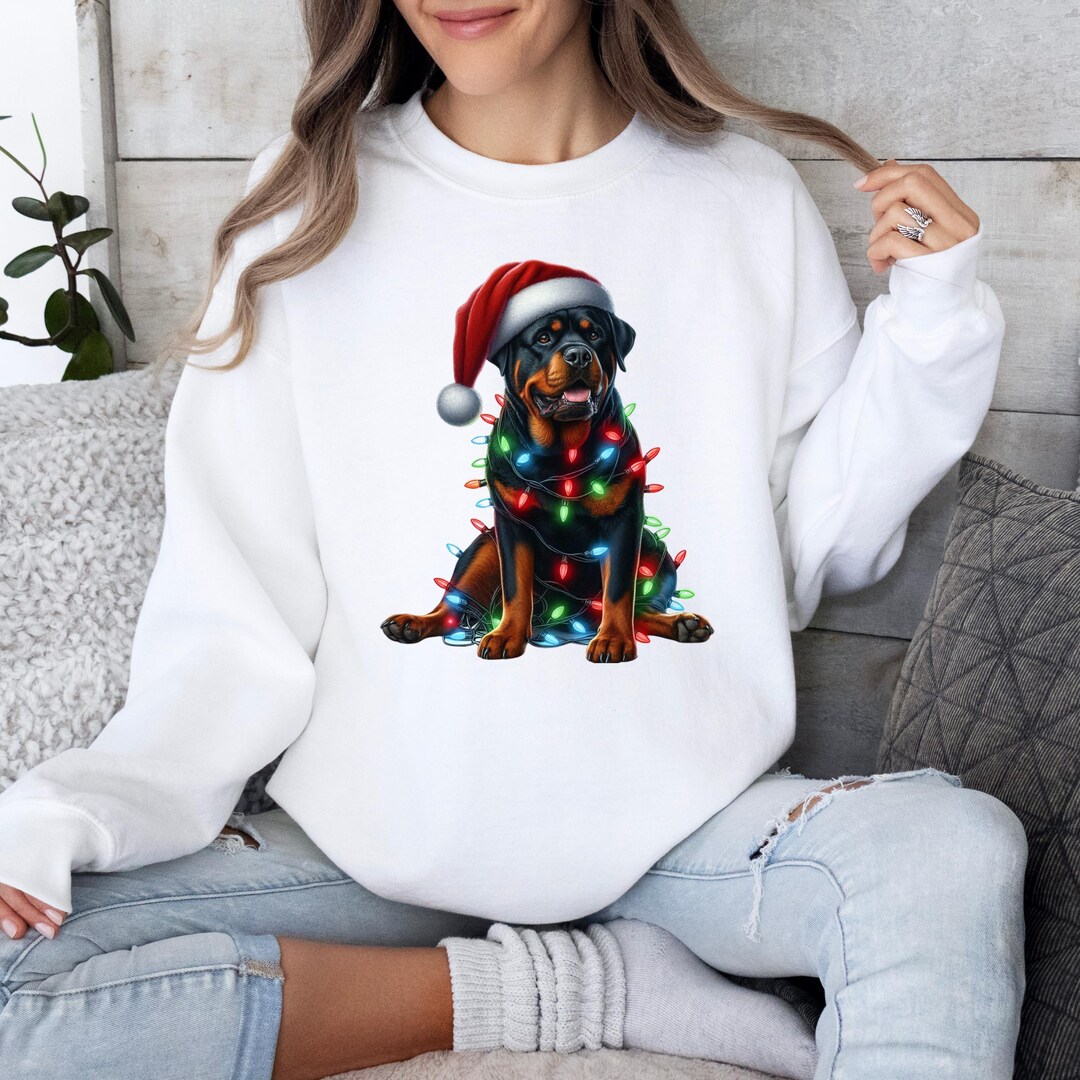Rottweiler Christmas Sweater, Festive Dog Jumper With Santa Hat and ...