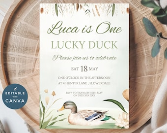 Lucky Duck First Birthday Invitation | Mallard Duck Birthday Invitation ...