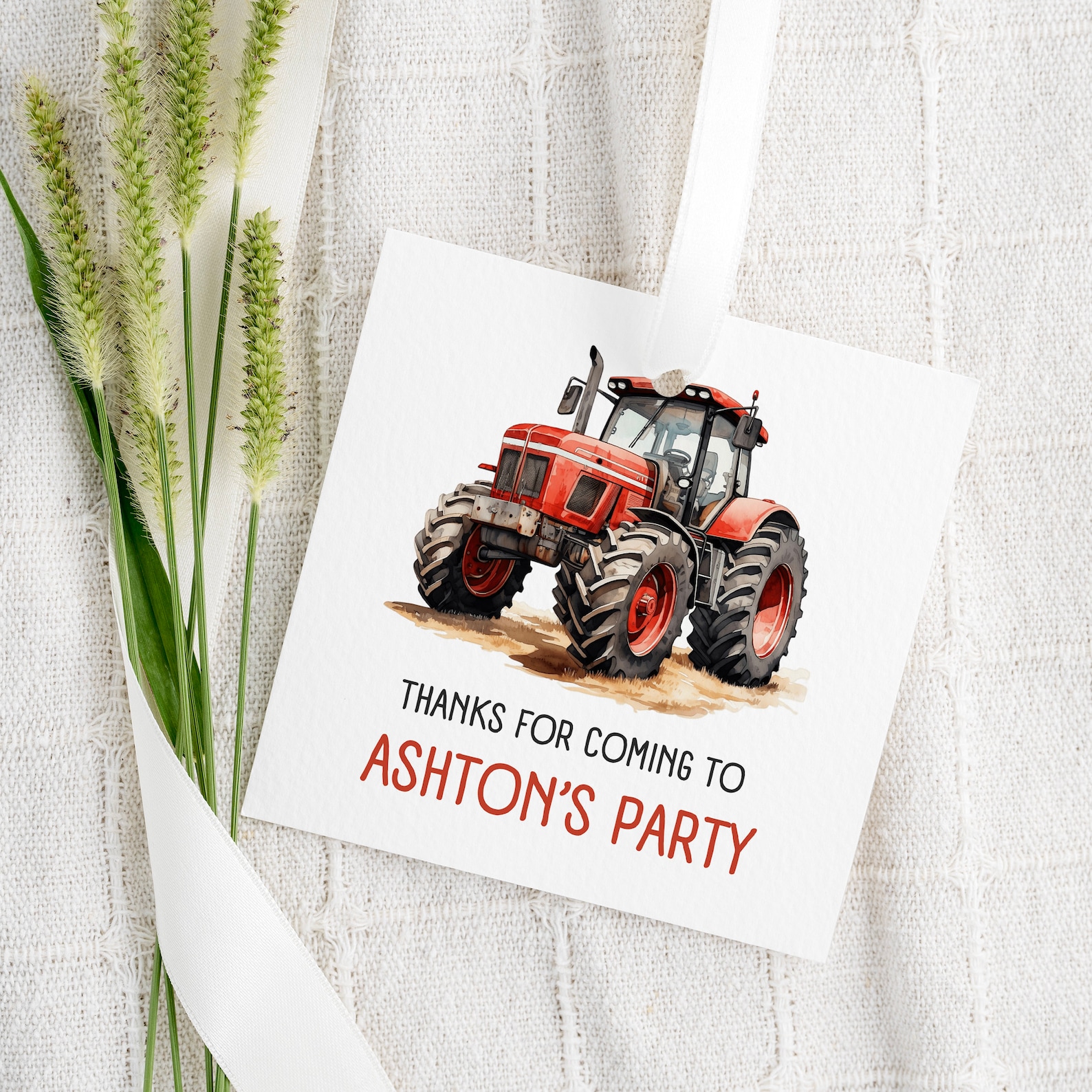 Red Tractor Thank You Tag | Farm Birthday Party Gift Tag | Tractor ...