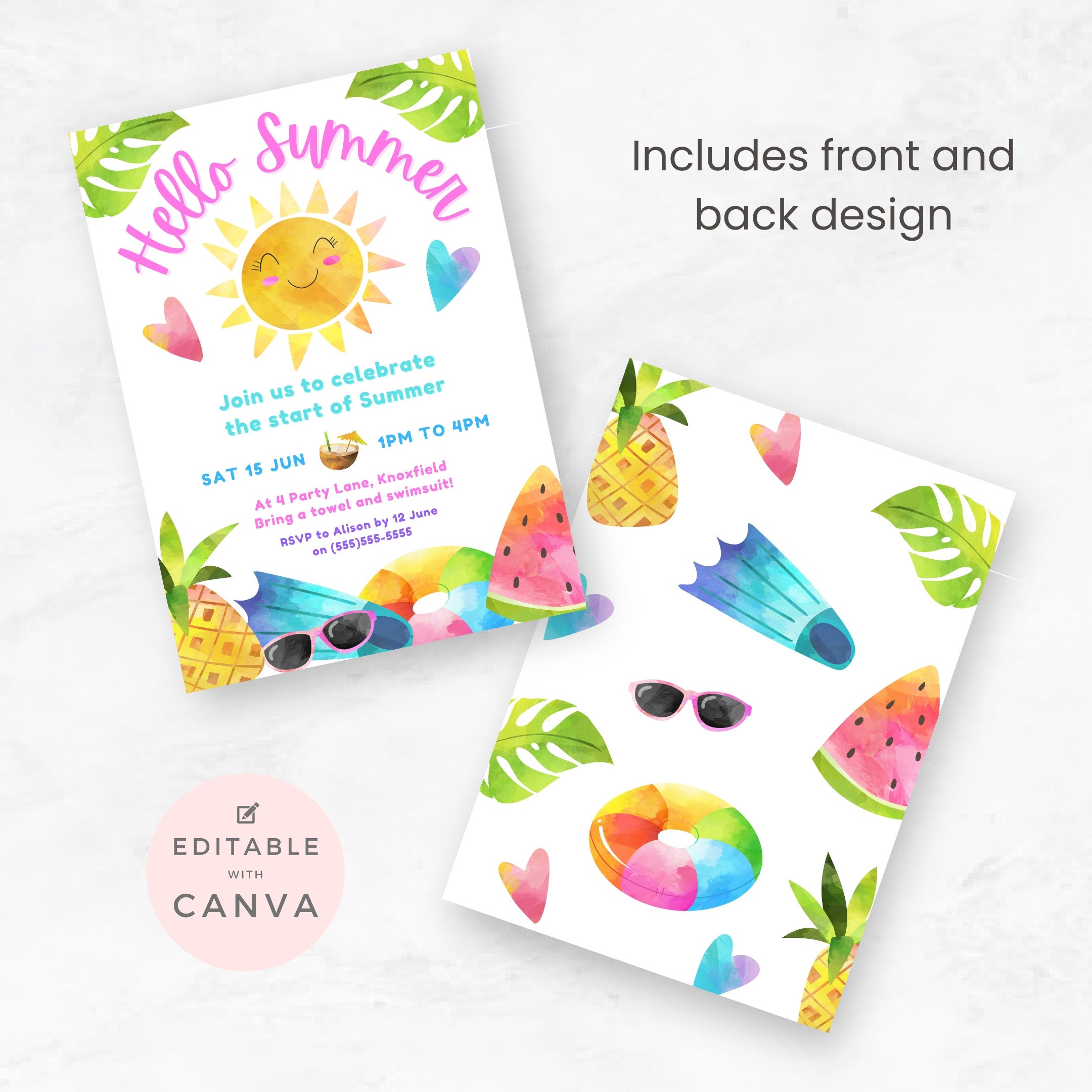 Hello Summer Invitation | Summer Party | Summer Splish Splash | Pool ...