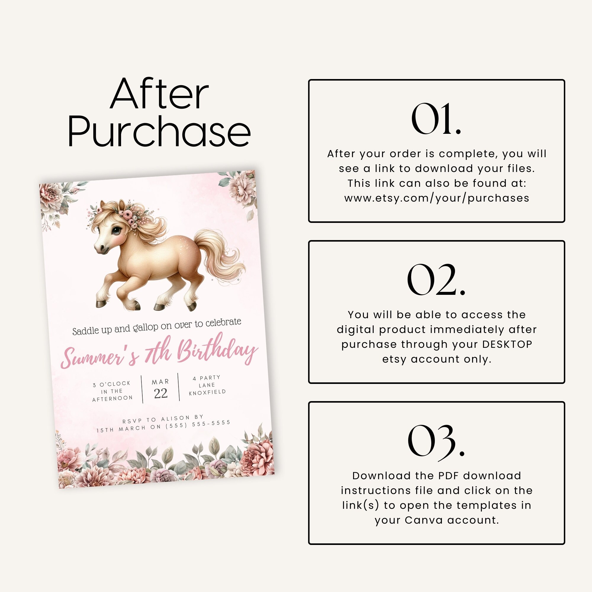 Pony Birthday Party Invite Printable Download Horse Birthday Invitation ...